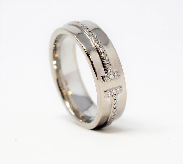 Tiffany and Co. Pave Diamond Tiffany T Band Ring in 18 Karat White Gold ...