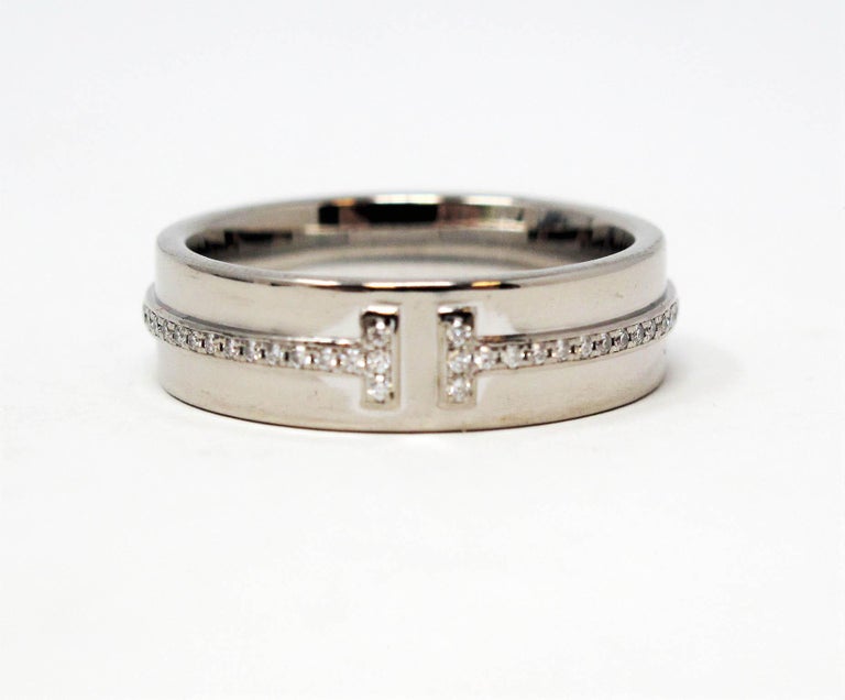Tiffany and Co. Pave Diamond Tiffany T Band Ring in 18 Karat White Gold ...