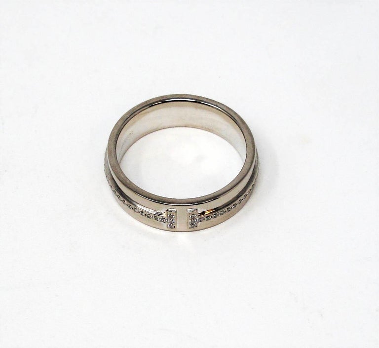 Tiffany and Co. Pave Diamond Tiffany T Band Ring in 18 Karat White Gold ...