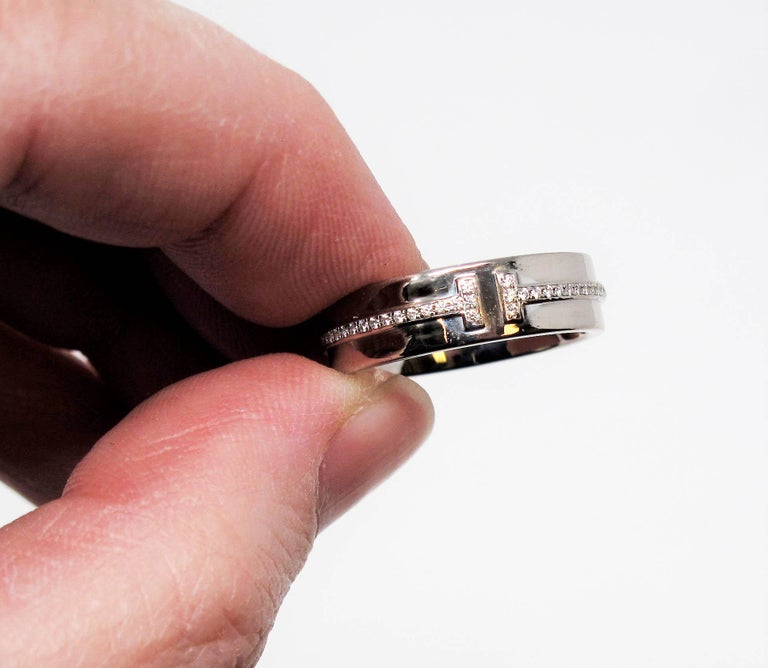 Tiffany and Co. Pave Diamond Tiffany T Band Ring in 18 Karat White Gold ...