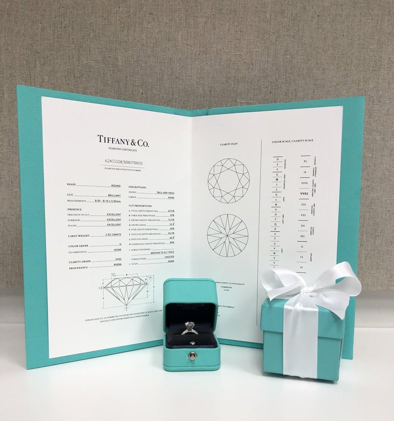 Tiffany and Co. Pave Platinum Setting Diamond Engagement Ring 2.39 Cts. Total HVVS For Sale at ...