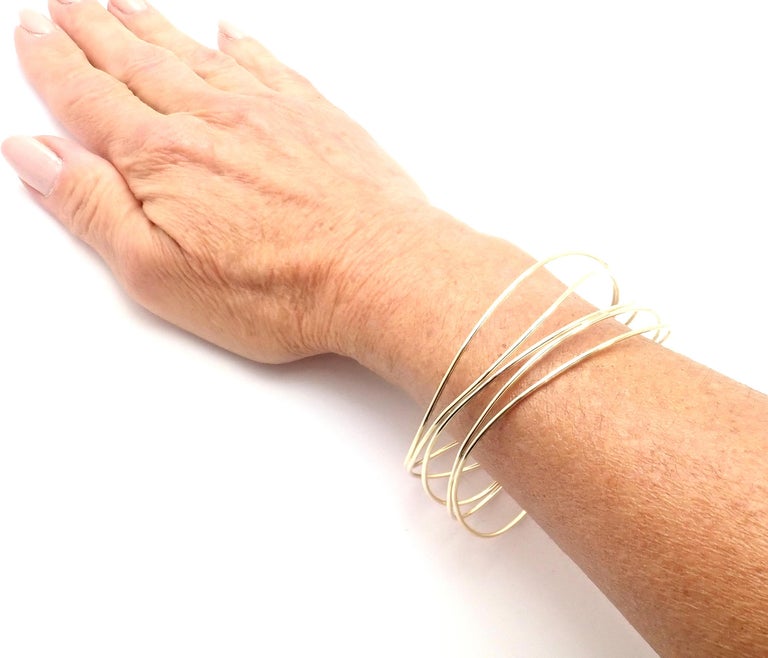 Tiffany and Co Peretti Five Row Wave Yellow Gold Bangle Bracelet For ...