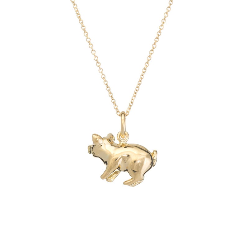 Tiffany and Co. Pig Charm Pendant Diamond 18 Karat Gold Necklace Estate ...