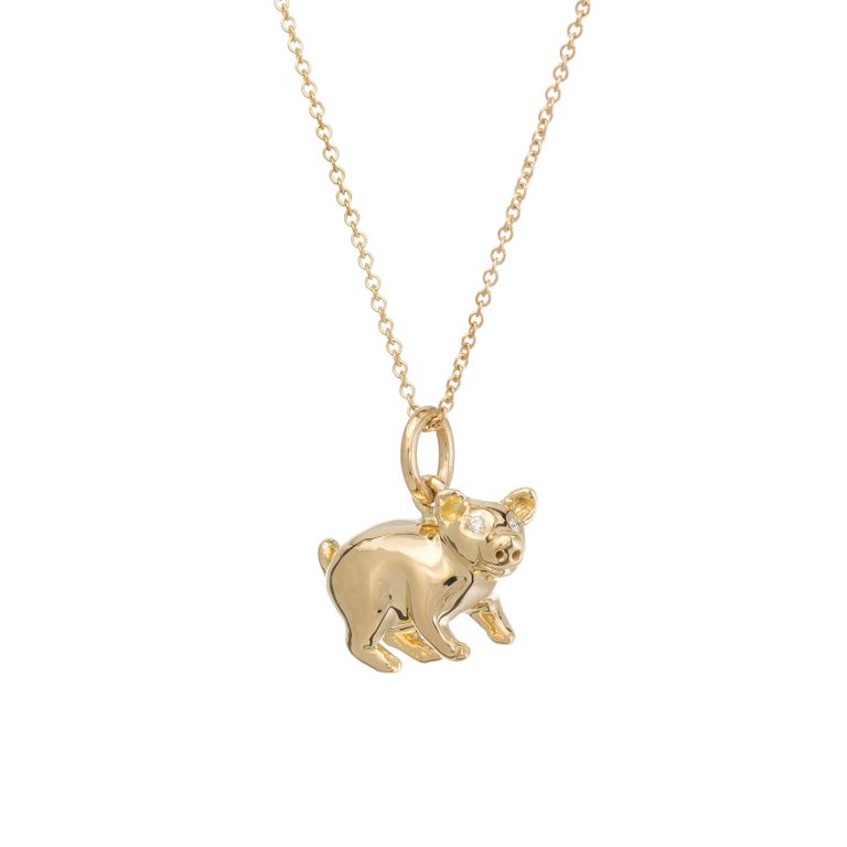 Tiffany and Co. Pig Charm Pendant Diamond 18 Karat Gold Necklace Estate ...