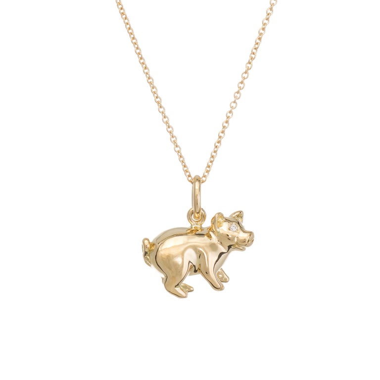Tiffany and Co. Pig Charm Pendant Diamond 18 Karat Gold Necklace Estate ...