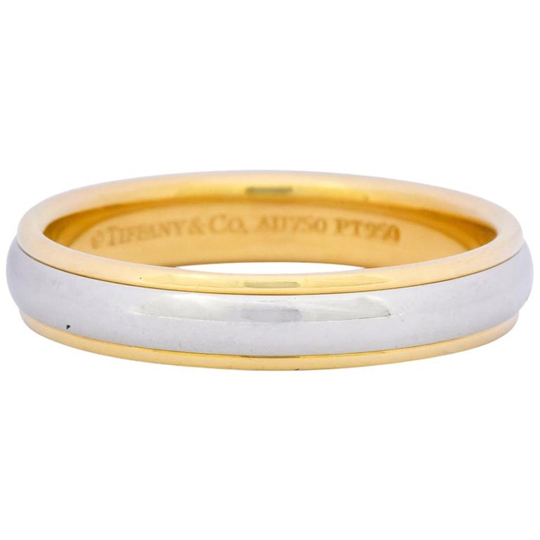 Tiffany and Co. Platinum 18 Karat Gold Two-Tone Wedding Band Unisex Stacking Ring at 1stDibs