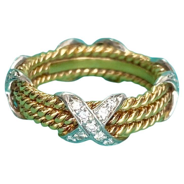 Tiffany and Co Platinum and 18k Yellow Gold Diamond x Ring For Sale at ...