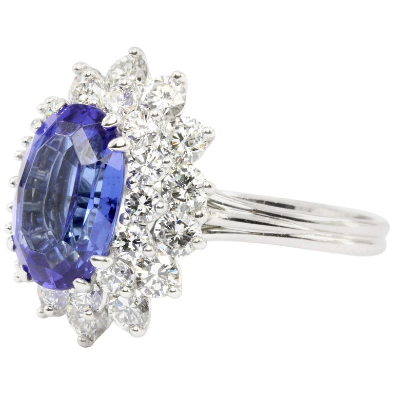 Tiffany and Co. Platinum 3.96 Carat Tanzanite and Diamond Ring at 1stDibs