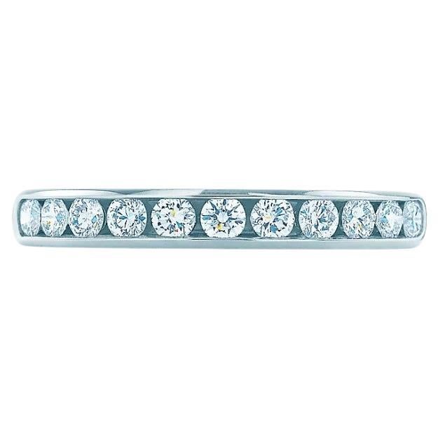 TIFFANY and Co. Platinum 3mm Half Circle Diamond Band Ring 7 New For ...