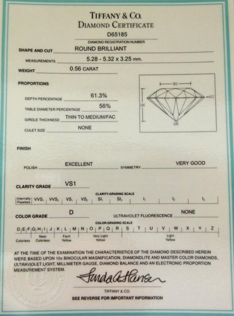 Tiffany and Co. Platinum .56ct Diamond Engagement Ring 5.25 with ...