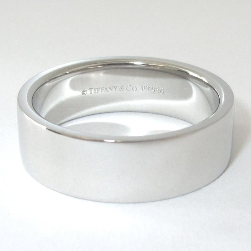 TIFFANY and Co. Platinum 6mm Essential Flat Band Ring 7.5 For Sale at ...