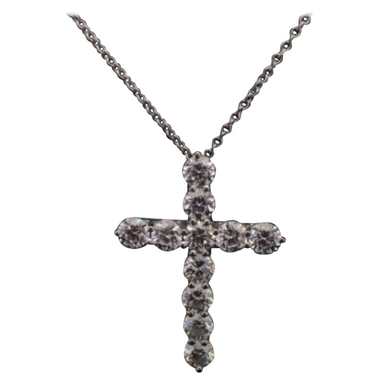 Tiffany and Co. Platinum and Diamond Cross Pendant and Chain at 1stDibs ...