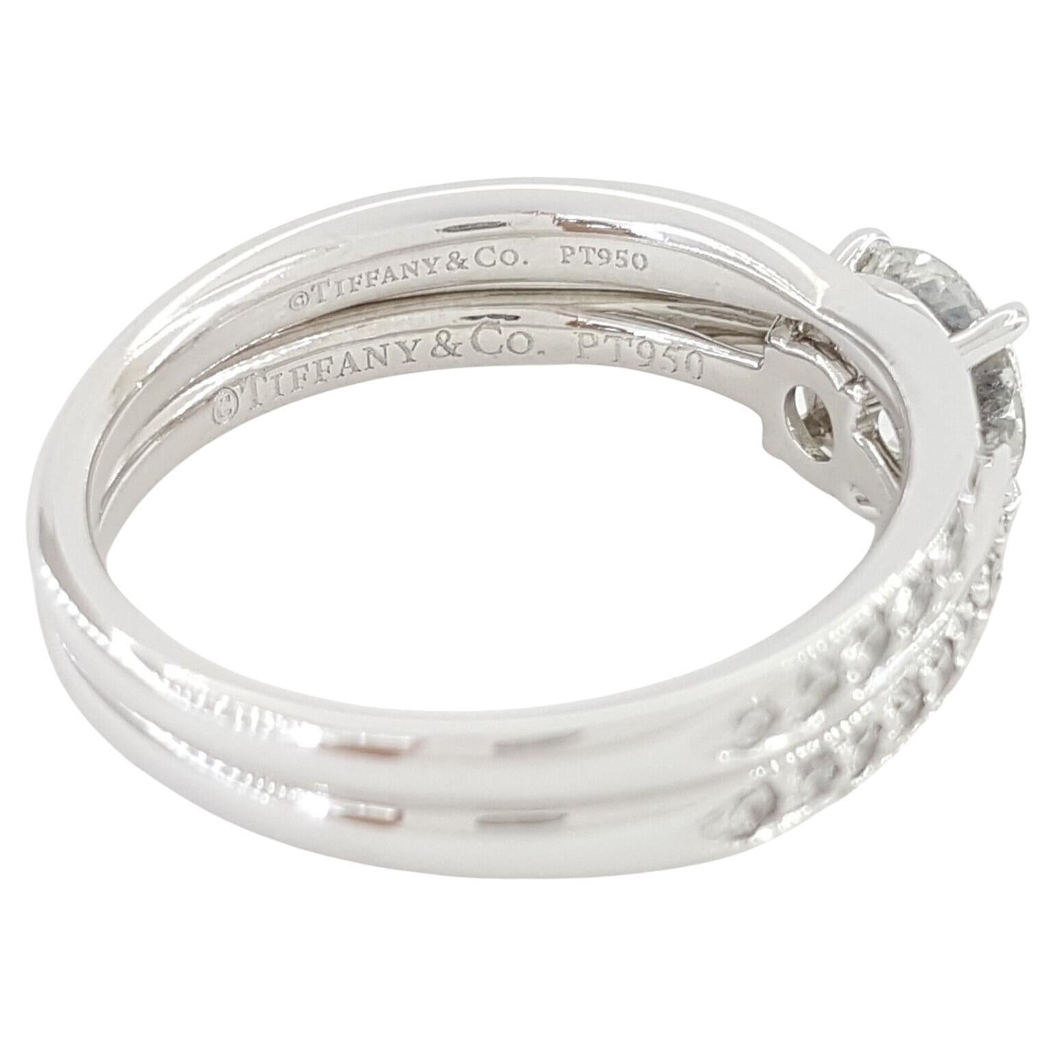 Tiffany and Co Platinum Channel-Set Diamond Engagement Ring and Band Set For Sale at 1stDibs