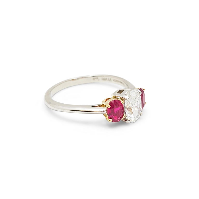 Tiffany and Co. Platinum Diamond and Ruby Ring For Sale at 1stDibs