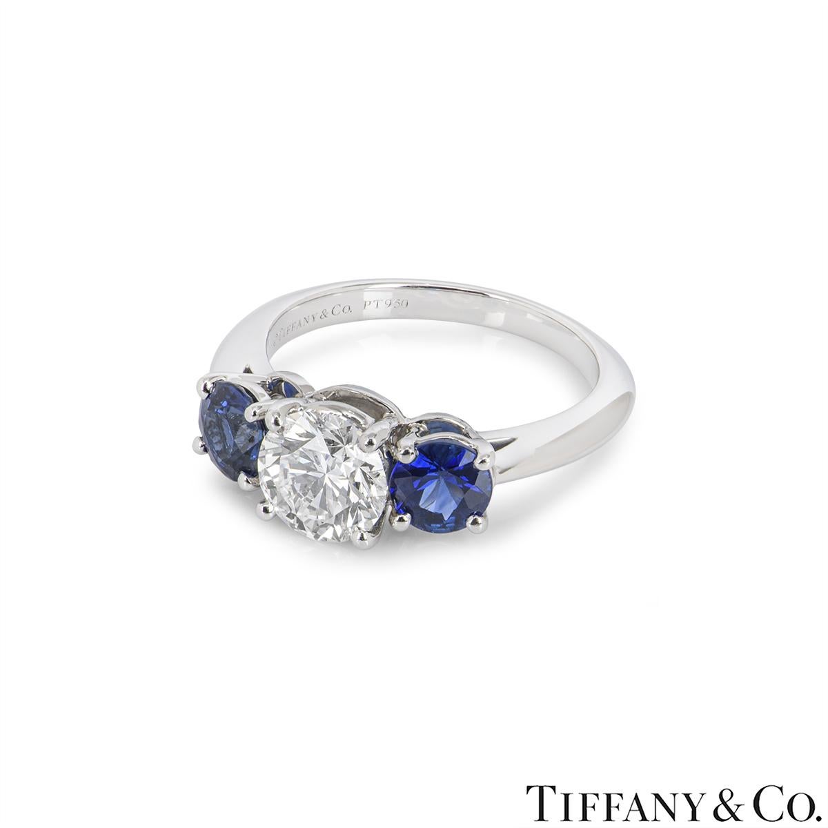 Tiffany and Co. Platinum Diamond and Sapphire Ring 1.08ct E/VS1 at ...