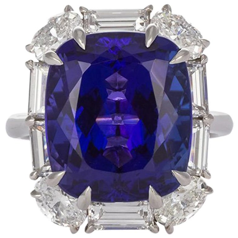 Tiffany and Co. Platinum Diamond and Tanzanite Cocktail Ring at 1stDibs