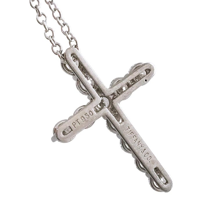 Tiffany and Co. Platinum Diamond Cross Pendant Necklace at 1stDibs ...