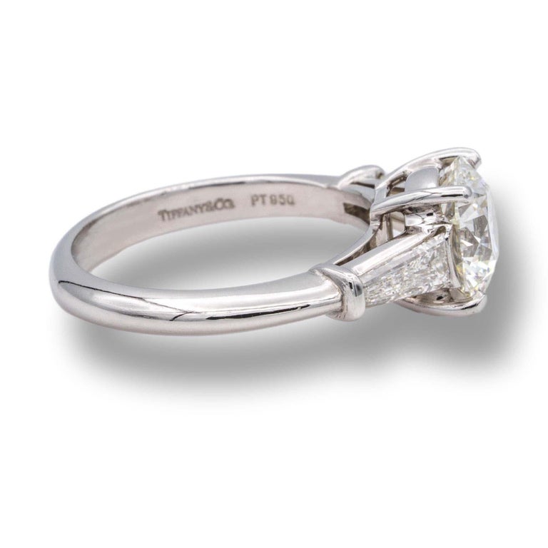 Tiffany and Co. Platinum Diamond Engagement Ring Round with Baguettes 2 ...