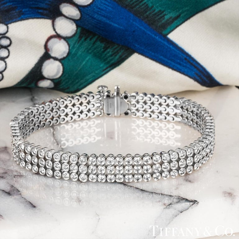 Tiffany and Co. Platinum Diamond Jazz Three-Row Bracelet 6.03 Carats ...