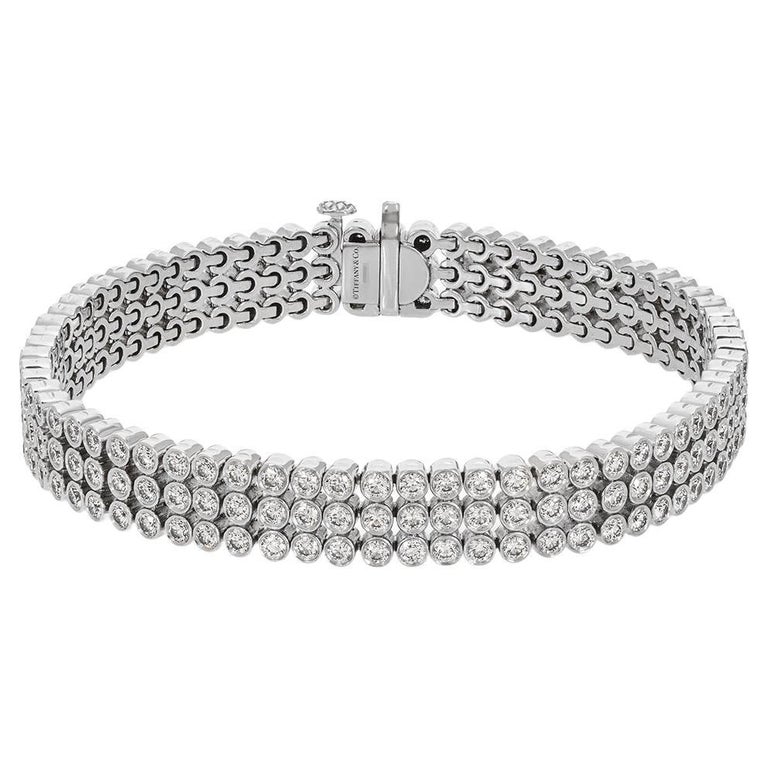 Tiffany and Co. Platinum Diamond Jazz Three-Row Bracelet 6.03 Carats ...