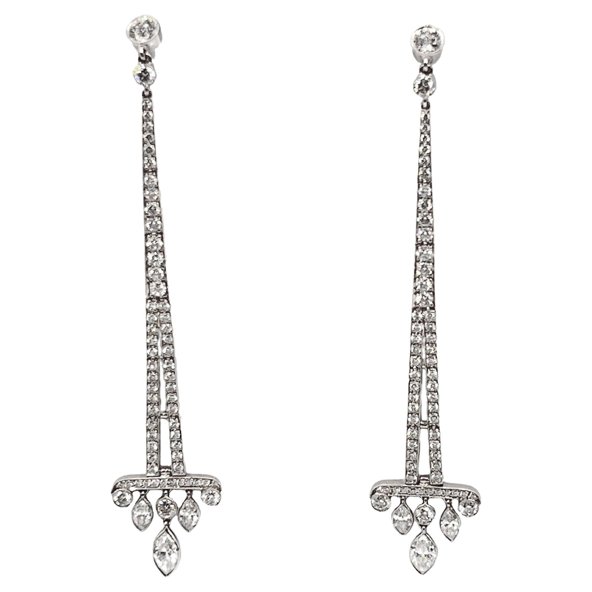 Mid Victorian Floral Diamond "Shoulder Duster" Earrings at 1stDibs