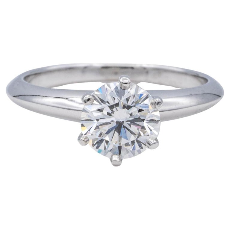 Tiffany and Co. Platinum Diamond Solitaire Engagement Ring w/ Round 1. ...
