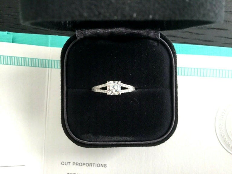 Tiffany and Co. Platinum Diamond Split Shank Engagement Ring .76 Carat ...