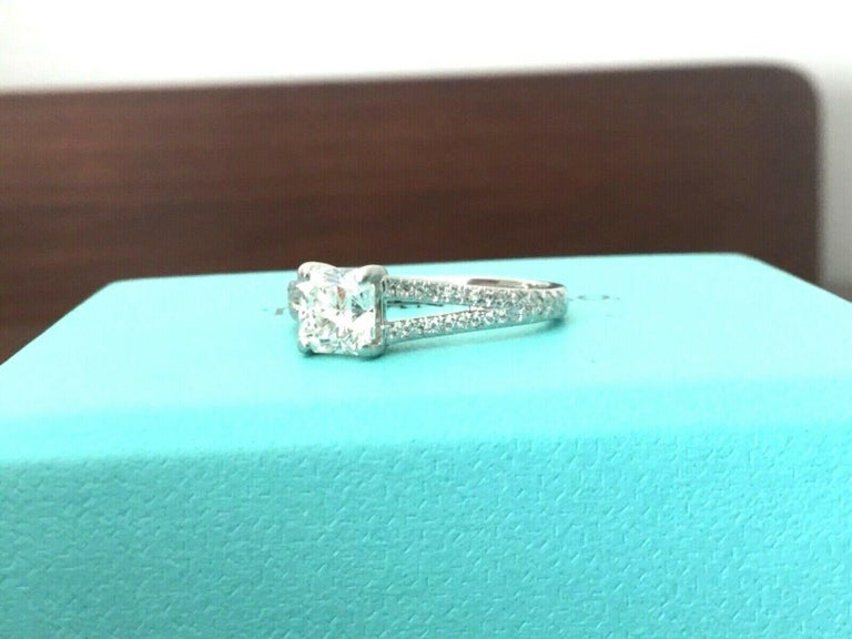 Tiffany and Co. Platinum Diamond Split Shank Engagement Ring .76 Carat ...