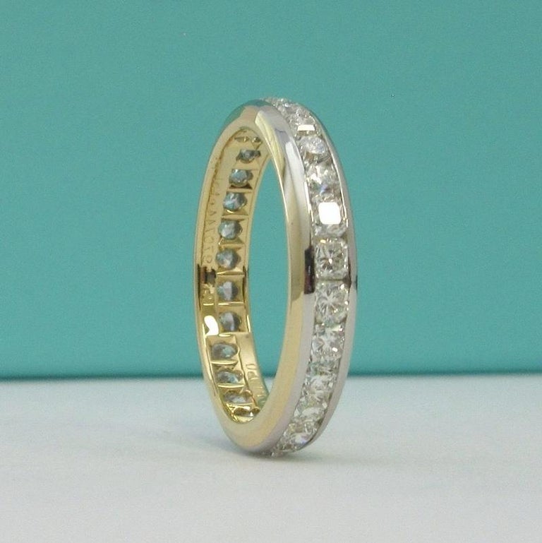 TIFFANY and Co. 18K Gold Platinum 4mm Full Circle Lucida Diamond Band ...
