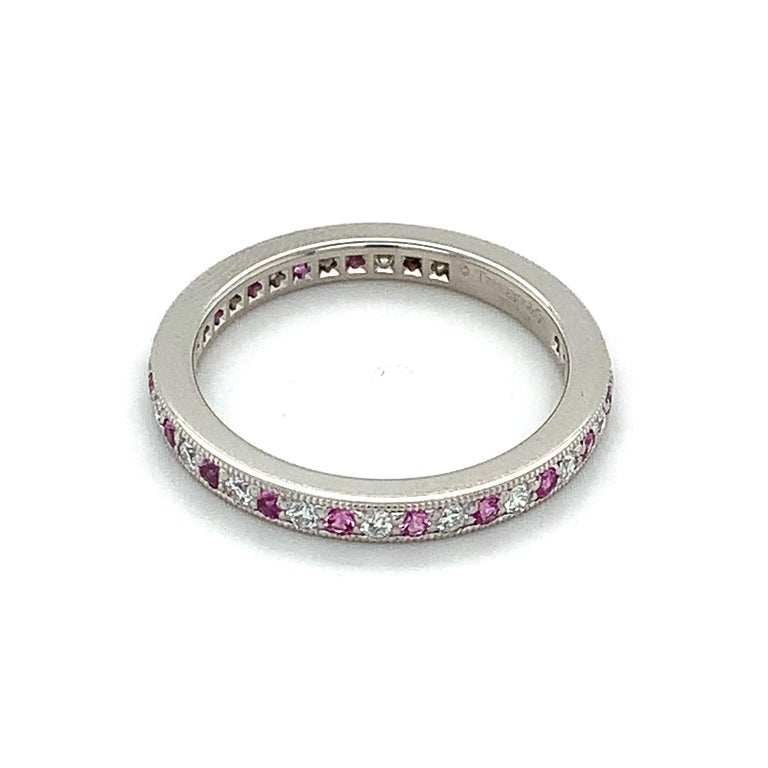 Tiffany and Co. Platinum Round Diamond and Pink Sapphire Eternity Band ...