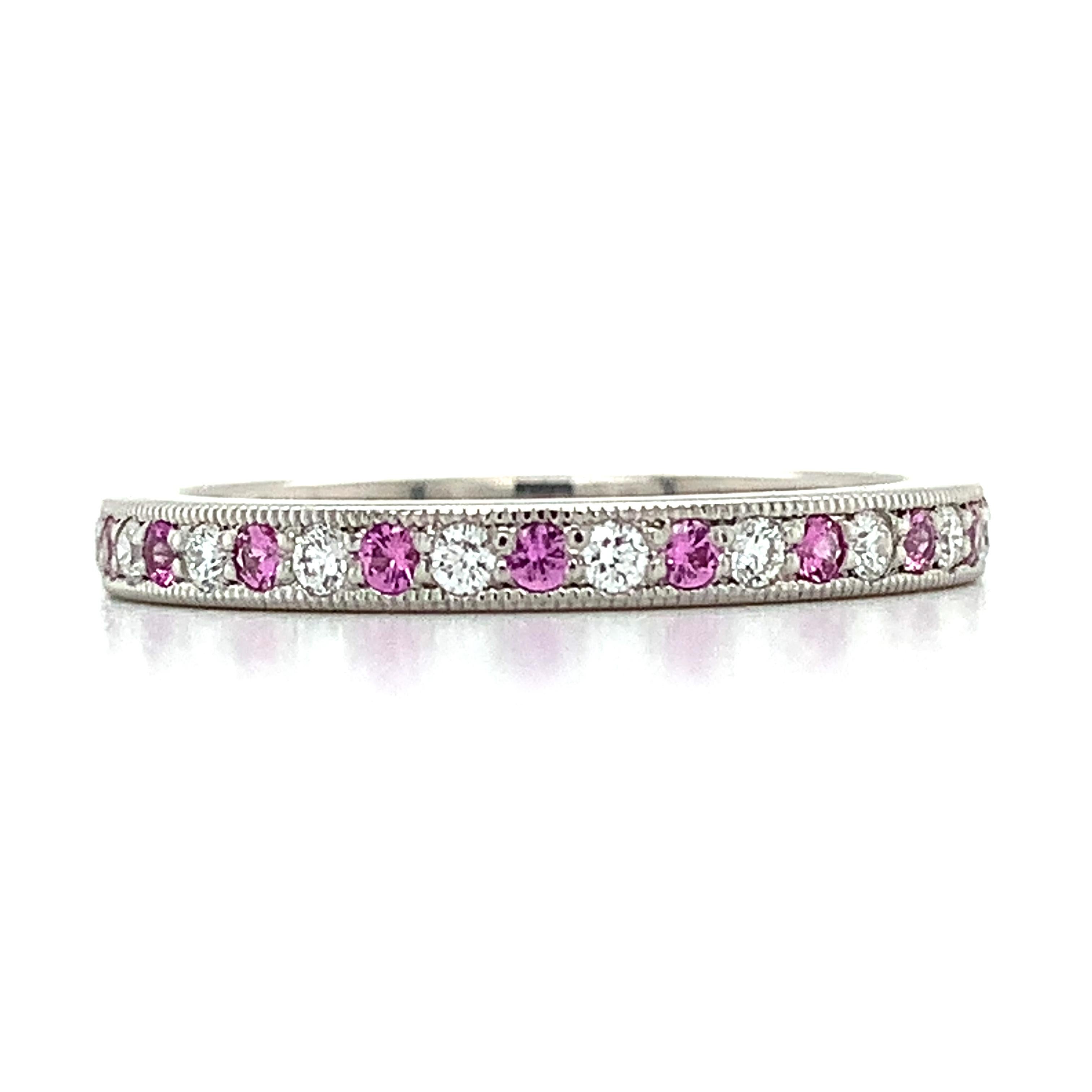Pink Sapphire Diamond Platinum Eternity Band Ring at 1stDibs