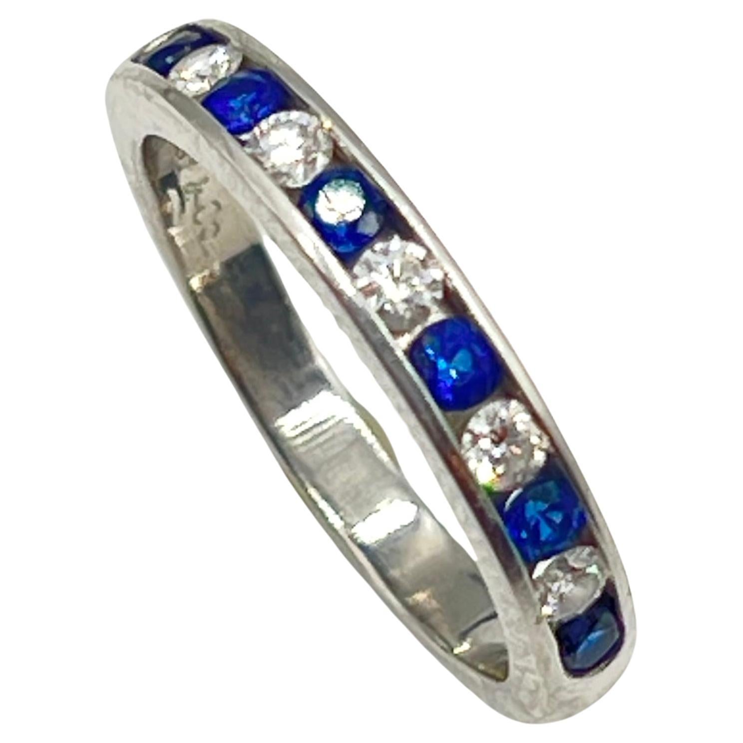 Tiffany and Co. Platinum Sapphire Diamond Band Ring For Sale at 1stDibs