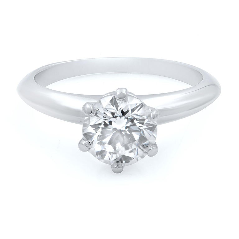 Tiffany and Co. Platinum Six Prong Round Solitaire Engagement Ring 1.00 ...