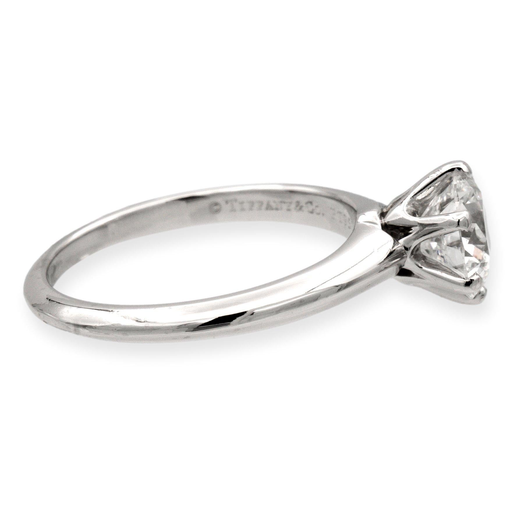 Tiffany and Co. Platinum Solitaire Round Diamond Engagement Ring 1.25 ...