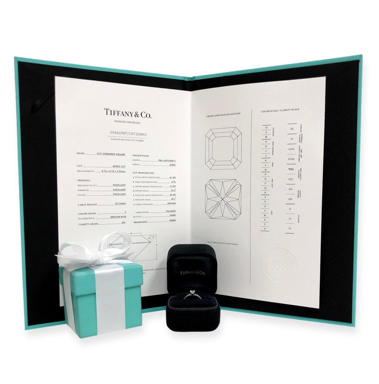 Tiffany and Co. Platinum True Cut Diamond Engagement Ring .59ct TW FVS1 ...