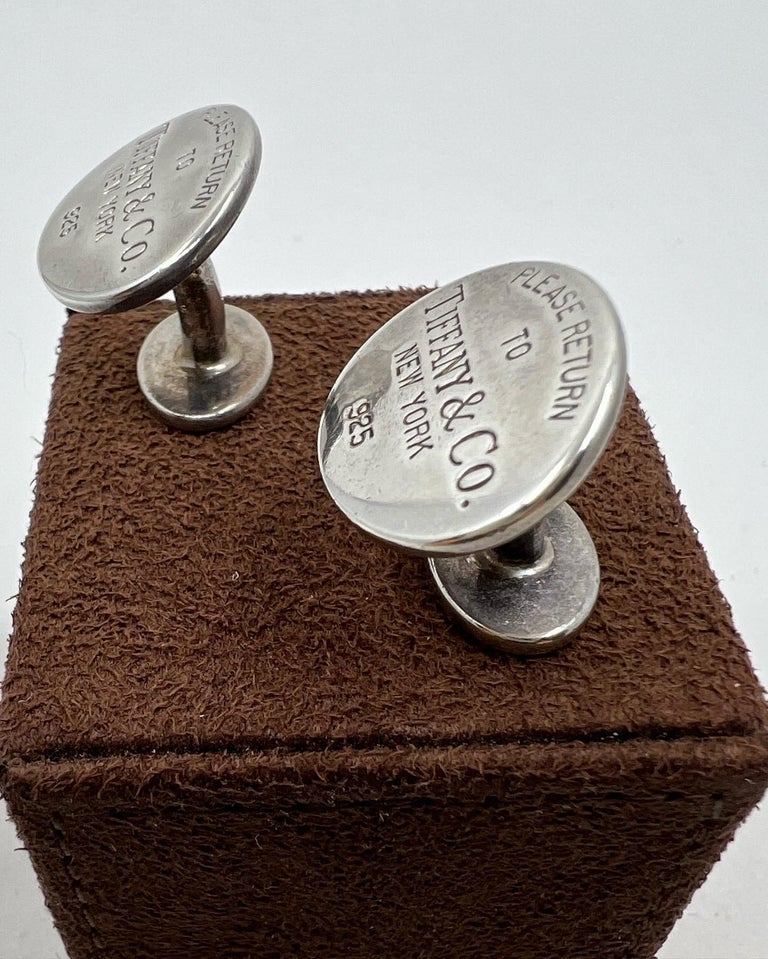 Tiffany and CO. "Please return to" silver cufflinks For Sale at 1stDibs