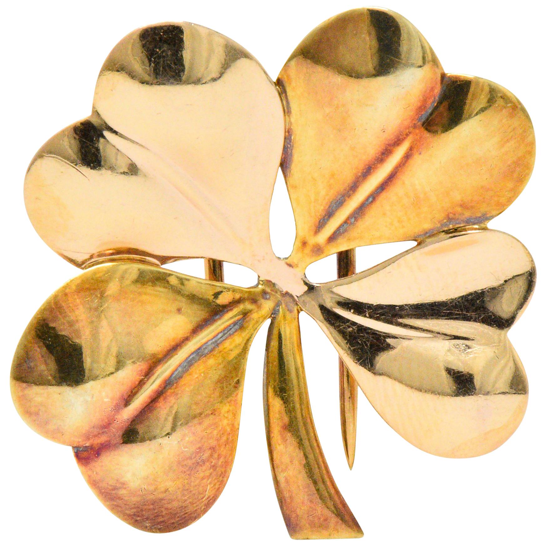 Tiffany and Co. Retro 14 Karat Two-Tone Gold Four Leaf Clover Brooch at ...