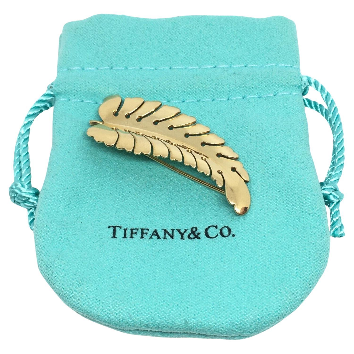 14k Gold Tiffany and Co. Retro Leaf Brooch For Sale at 1stDibs