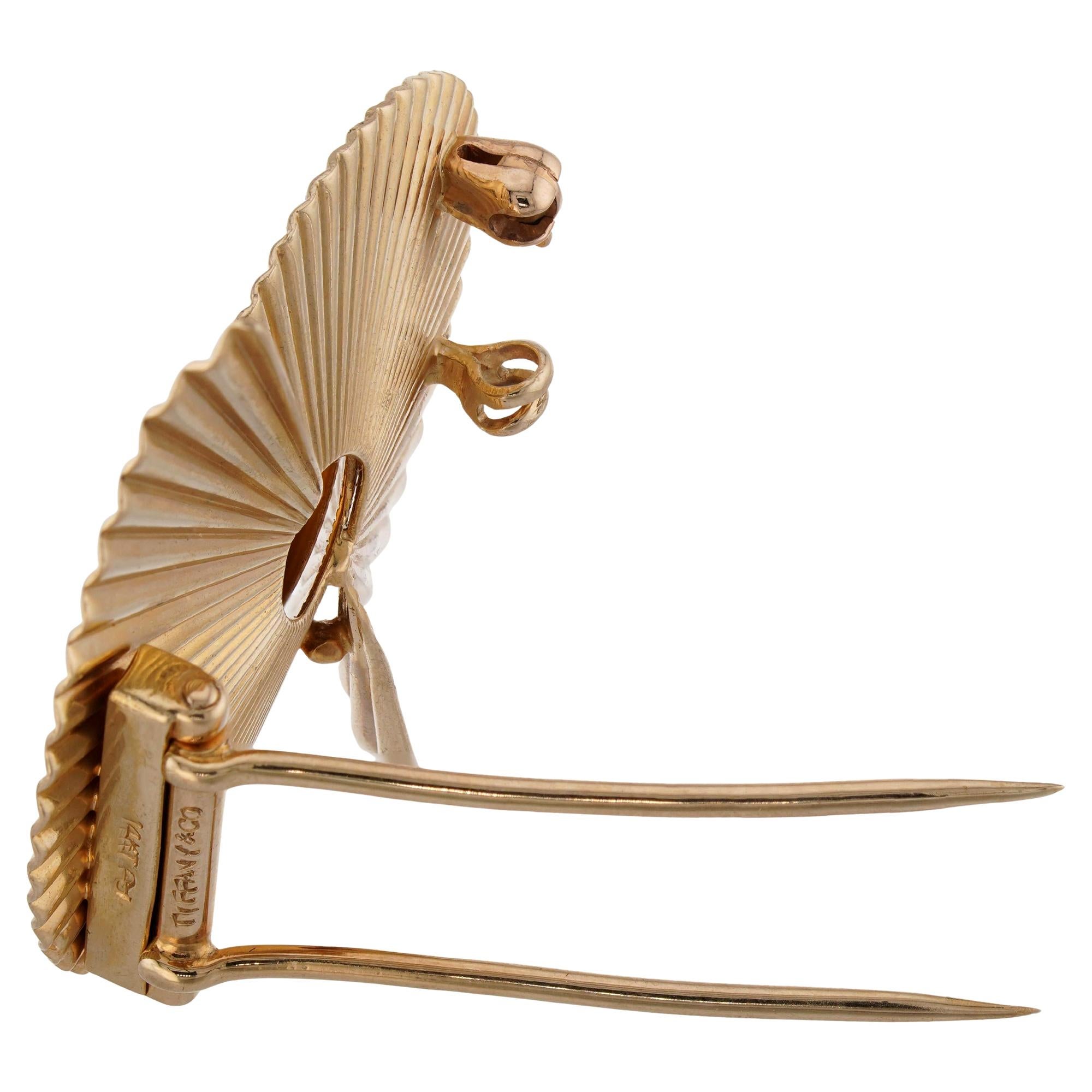 TIFFANY and CO. Retro 18k Yellow Gold Flared Swirl Earrings and Brooch ...