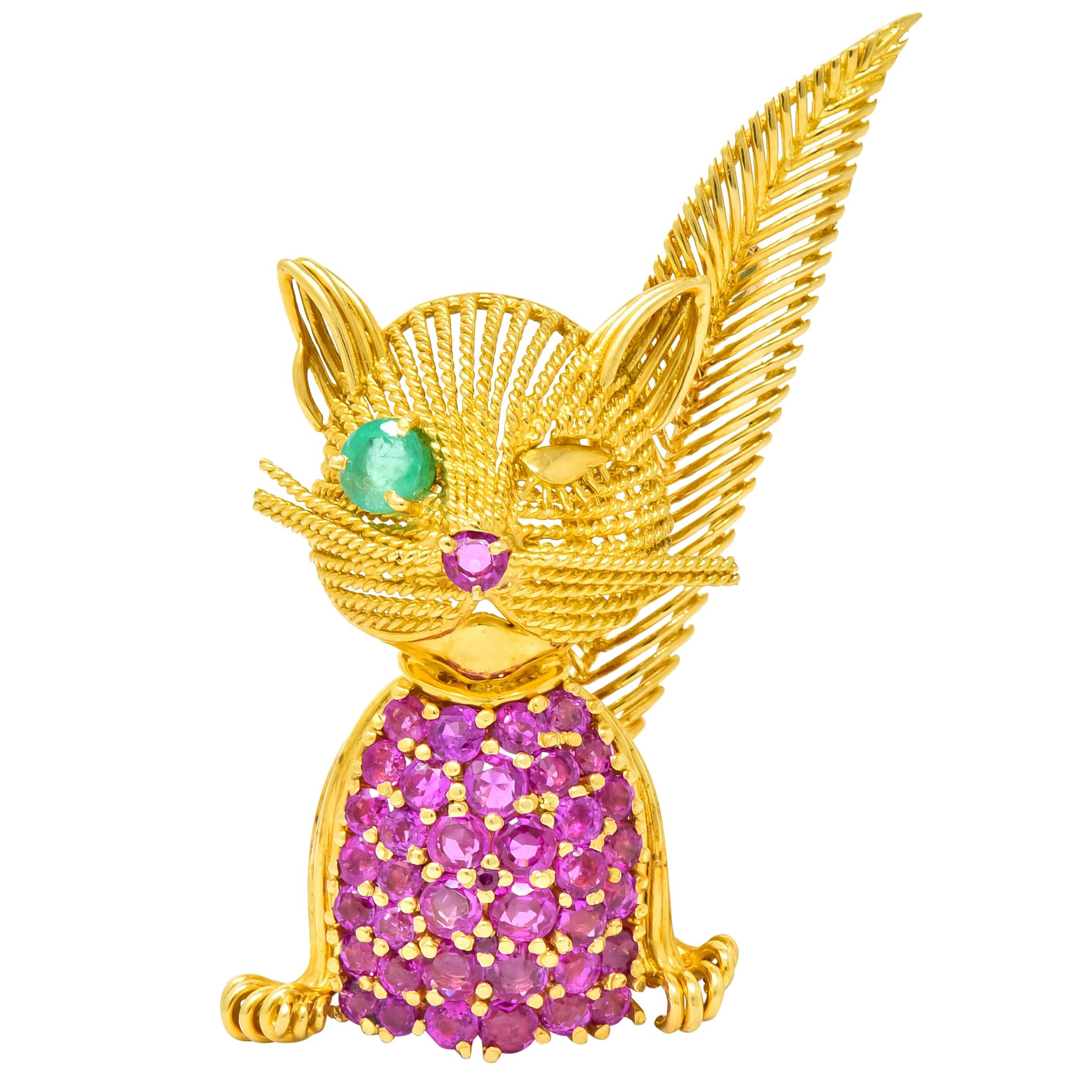18 Karat Gold Tiffany and Co. Diamond Cat Brooch at 1stdibs
