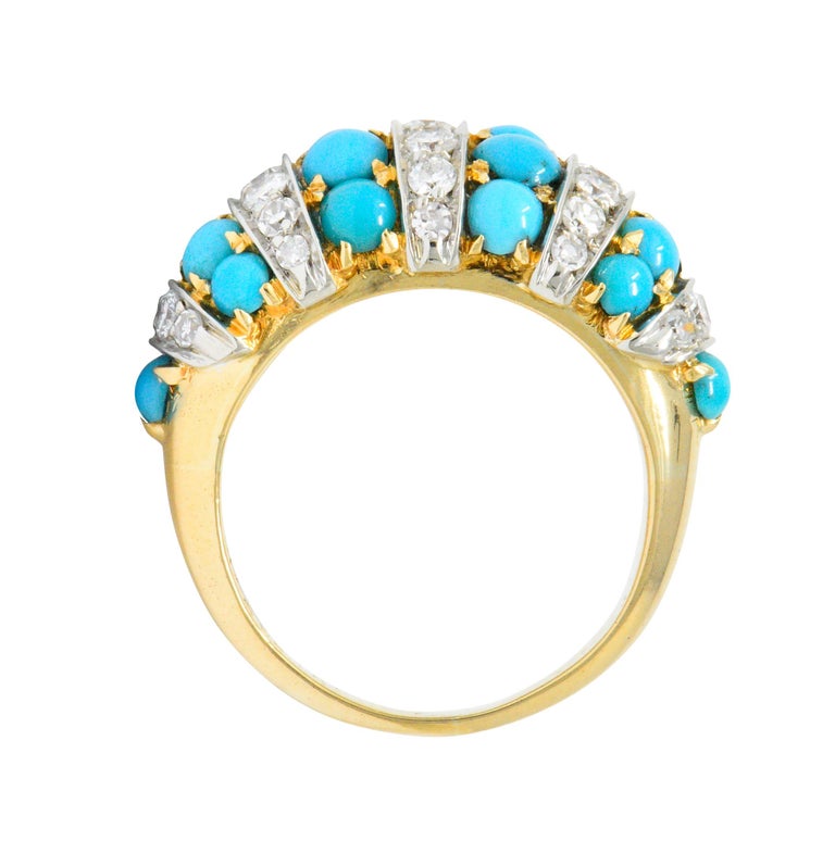 Tiffany and Co. Retro French Diamond Turquoise 18 Karat Gold Ring For ...
