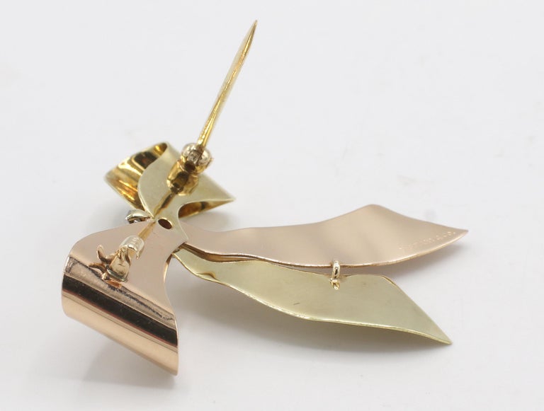 Tiffany and Co. Retro Pink and Yellow Gold Diamond and Ruby Ribbon Bow ...