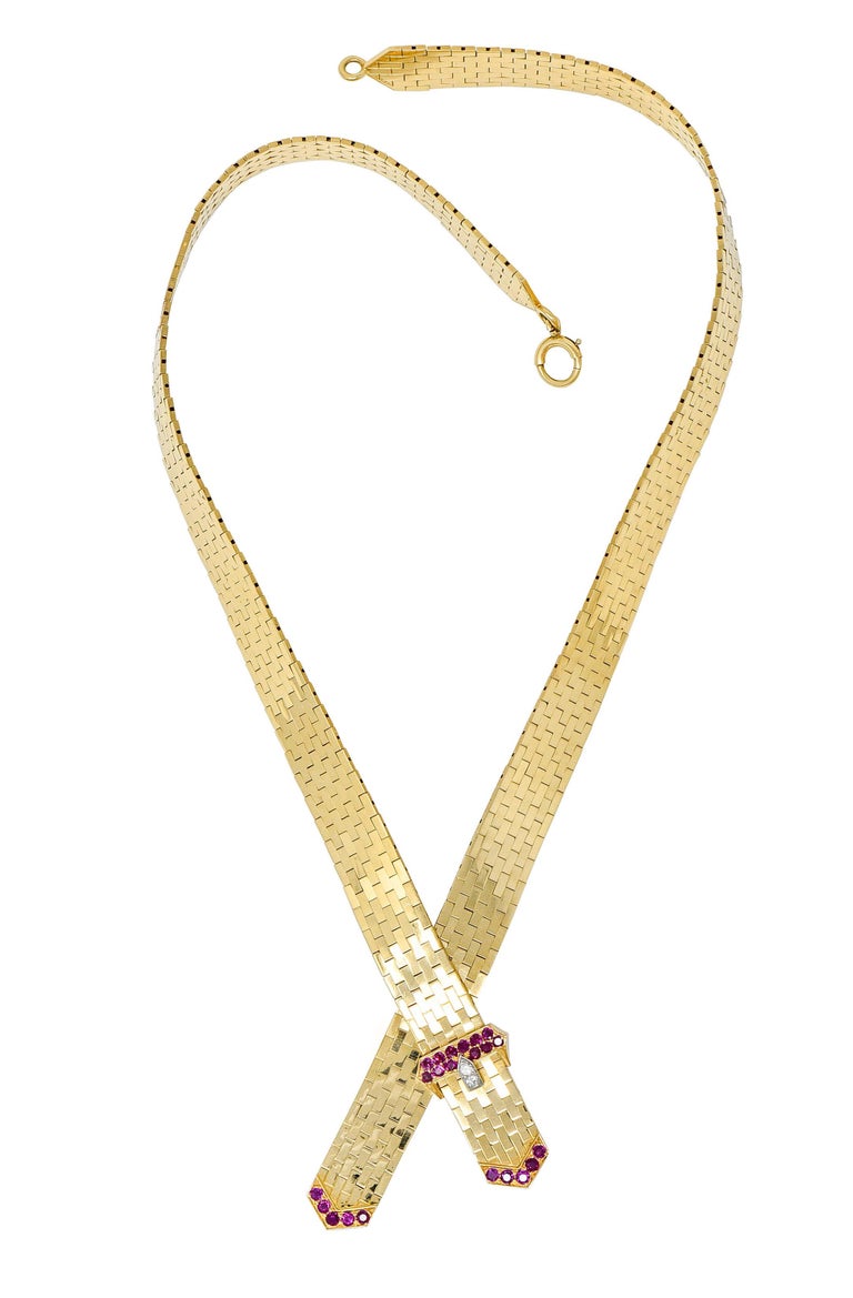Tiffany and Co. Retro Ruby Diamond 14 Karat Gold Buckle Collar Necklace ...