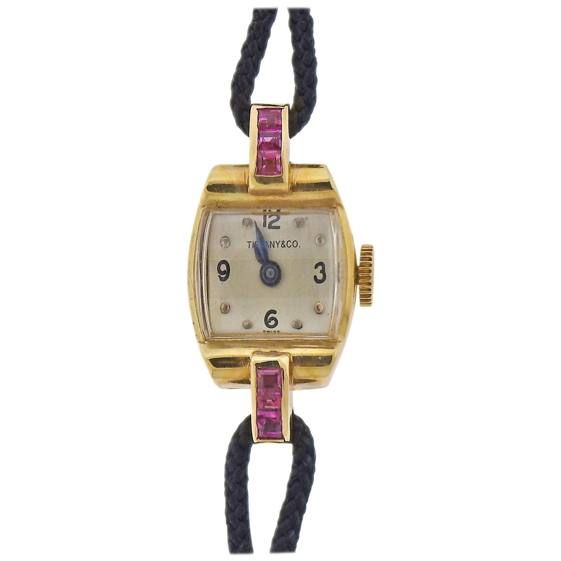 Tiffany and Co Retro Ruby Gold Ladies Watch at 1stDibs