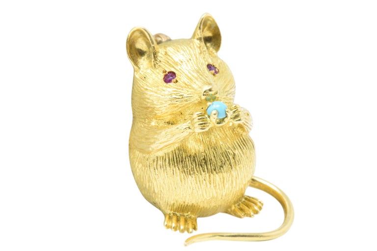 Tiffany and Co. Retro Turquoise Ruby and 18 Karat Gold Mouse Brooch at ...