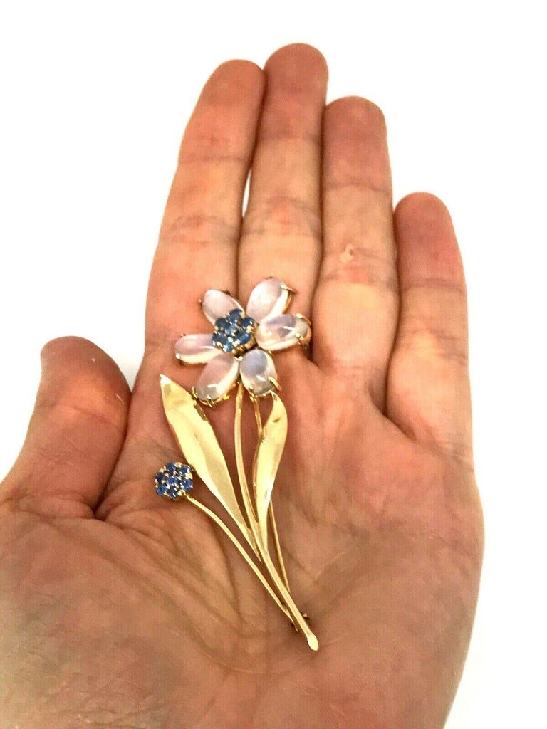 Tiffany and Co. Retro Yellow Gold Moonstone Sapphire Flower Brooch Pin ...