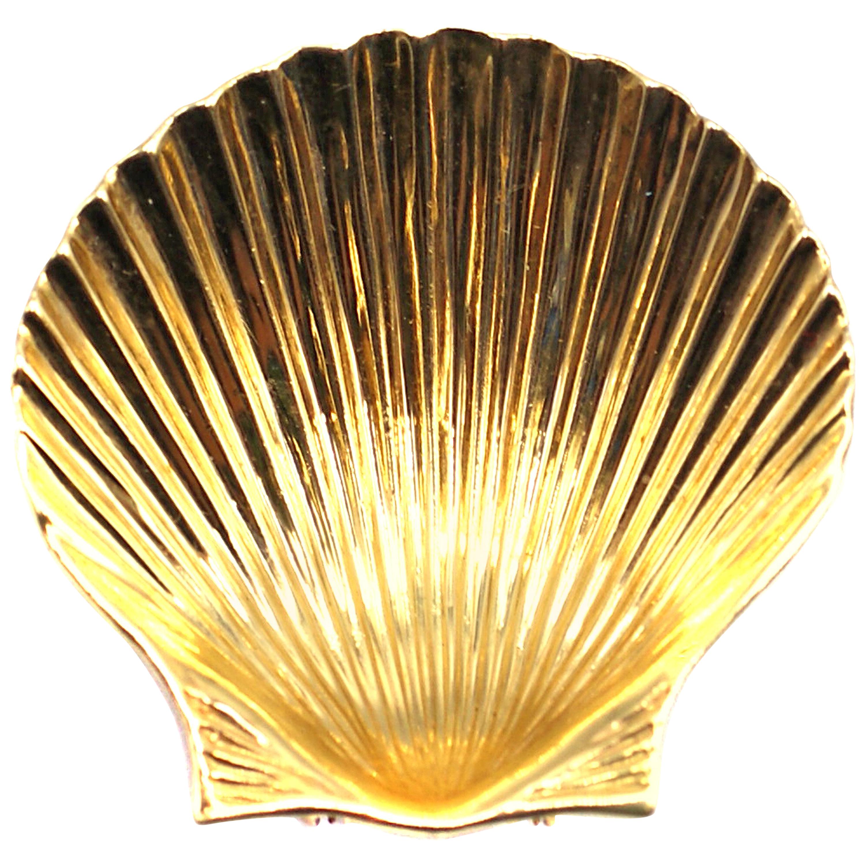 Tiffany and Co. Retro Yellow Gold Seashell Clip Brooch at 1stDibs