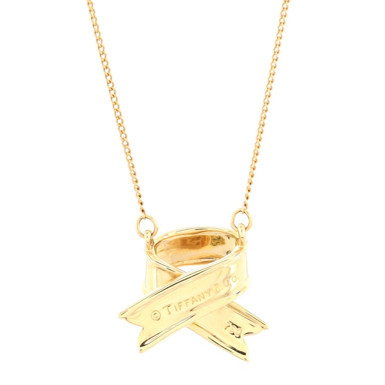 Tiffany and Co. Ribbon Bow Pendant Necklace 18k Yellow Gold For Sale at ...