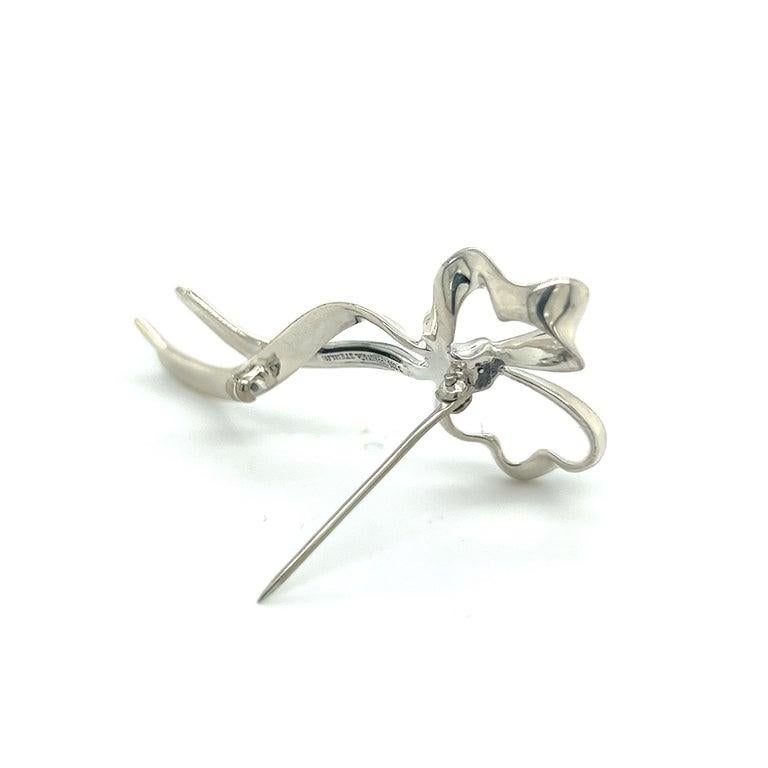 Tiffany and Co Ribbon Brooch Pin Sterling Silver Estate For Sale at 1stDibs