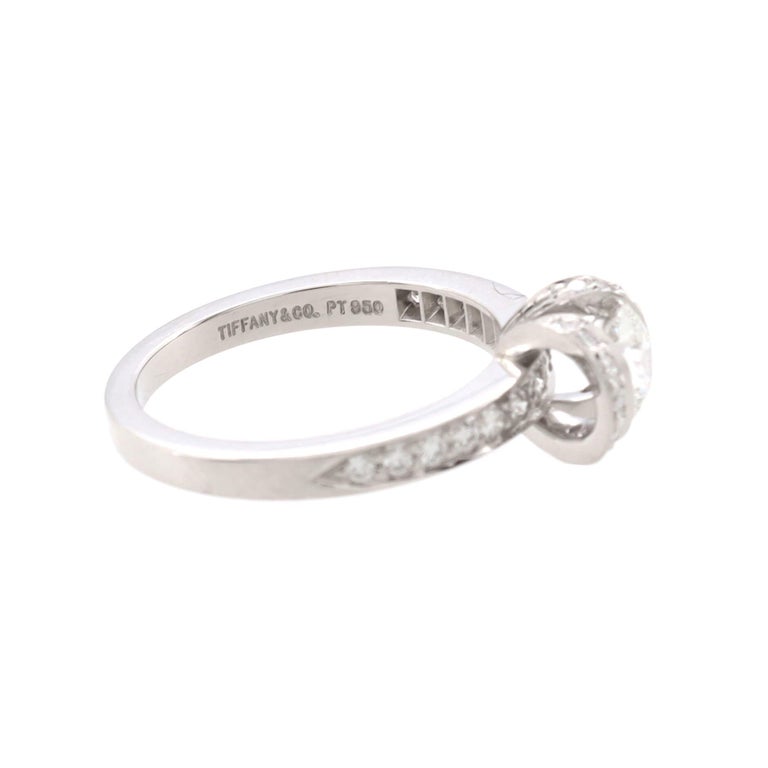 Tiffany and Co. Ribbon Engagement Ring Platinum with RBC Diamond G/VS1 0.47 For Sale at 1stDibs